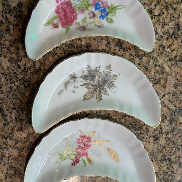 Dining | 3 Vtg Crescent Moon Shaped China Trinket Ring Bone Bread ...
